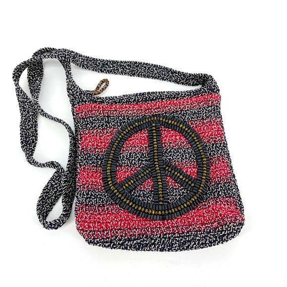 The Sak | Bags | Sak Crochet Peace Sign Purse Beaded Red White Blue ...